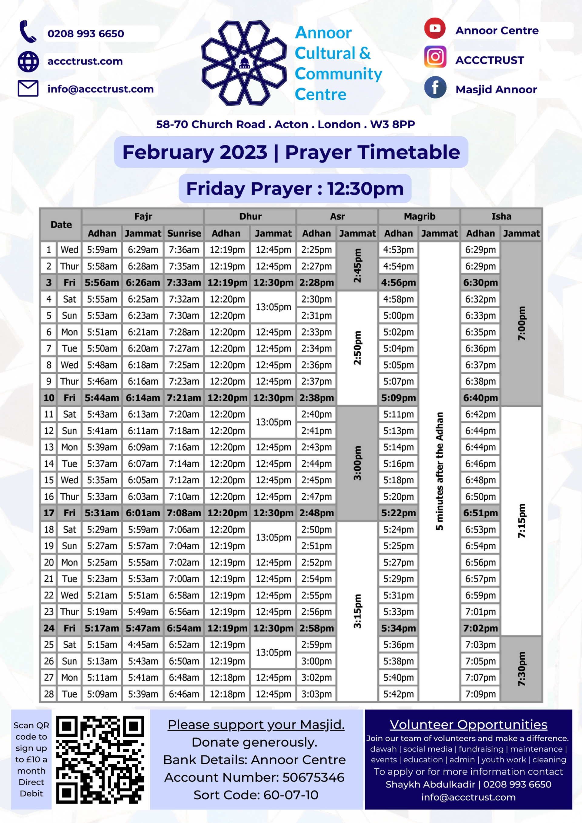 Prayer Times - www.annoorcentre.com